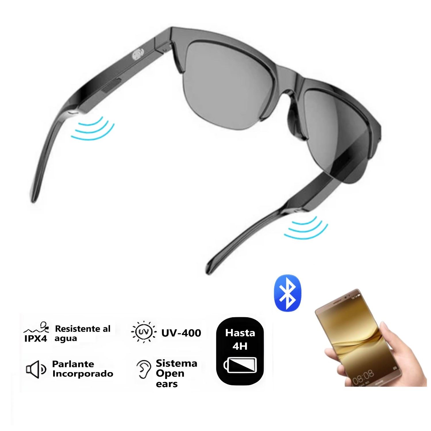 MAXICOMPRA - Lentes de Sol con Parlante Bluetooth 4H IPX4 UV400 - Negro ...